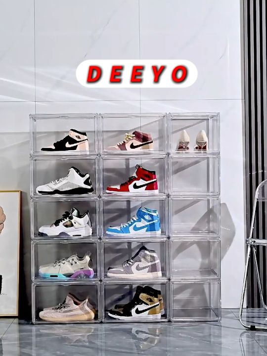 DEEYO Large Space Acrylic Clear Magnetic shoe box AJ shoe rack ...