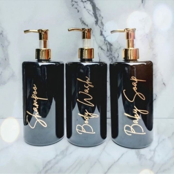 Botol Sabun Cair Pump Aesthetic 500 ml hitam luxury gold Wadah Sabun ...