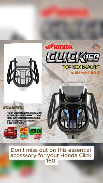 HONDA CLICK 160 - POWDER COATED TOP BOX BRACKET w/ SIDE PANNIER BRACKET ...
