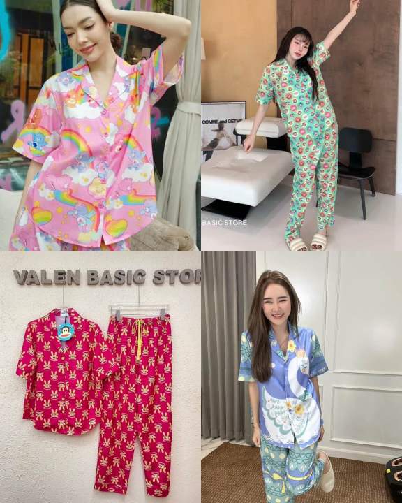 ชุดนอน แขนสั้น ขายาว/ขาสั้น งานพิมพ์ลายทั้งตัวเนื้อนิ่มใส่สบาย งานป้าย Valen basic store ...
