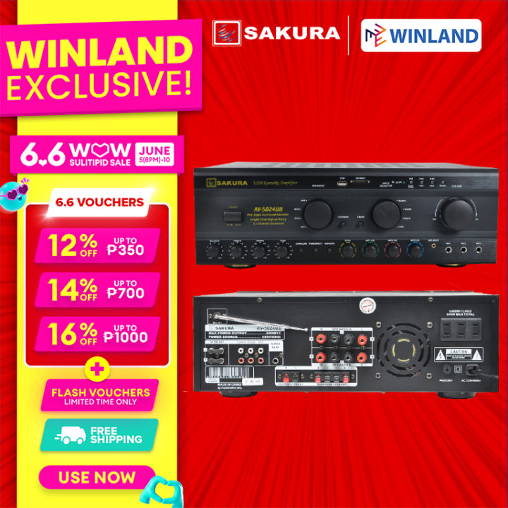 Sakura by Winland Karaoke Amplifier 600W X 2 Karaoke USB/SD Bluetooth Amplifier AV-5024UB ...