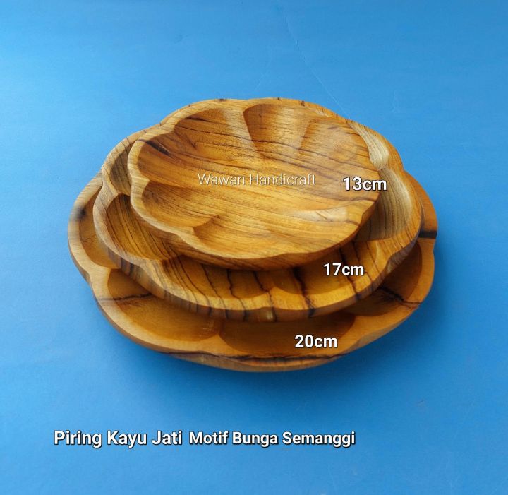 piring kayu/piring makan/piring saji/piring motif bunga semanggi set ...