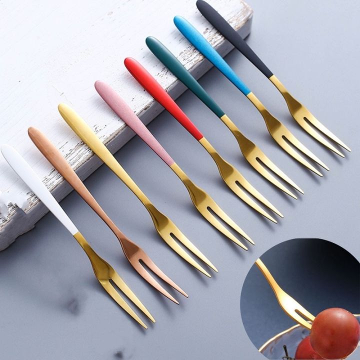 Stainless Steel Fruit Fork Cutlery Mini Two Tine Fork for Party Banquet Dessert Fruit Cake Salad Kitchen Cafeteria Home Tools Lazada Lazada PH