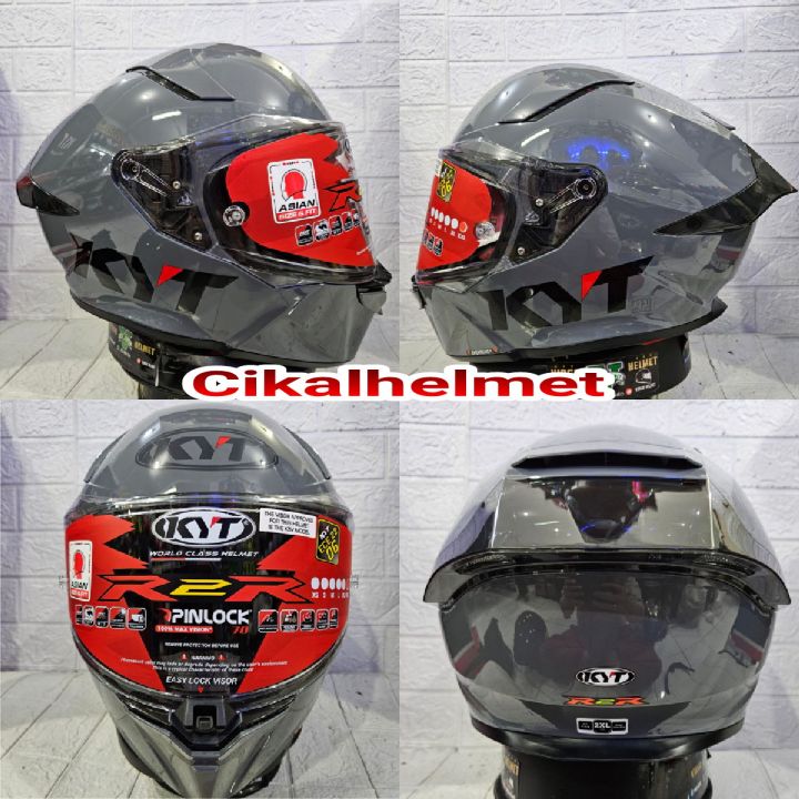 HELM KYT R2R SOLID GORILA GREY GLOSSY KYT R2R ORIGINAL DOUBLE VISOR ...
