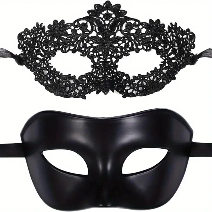 Black Masquerade Eye Masks Couple Venetian Men Women Cosplay Costume ...