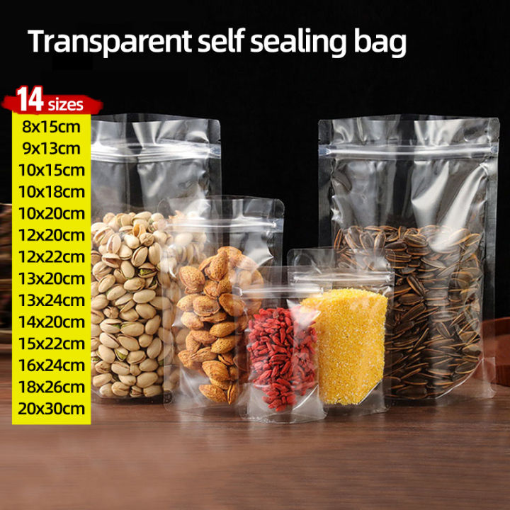 100pcs Full Clear Stand Up Pouch Plastic Packaging Bag Pouch Resealable Transparent | Lazada PH