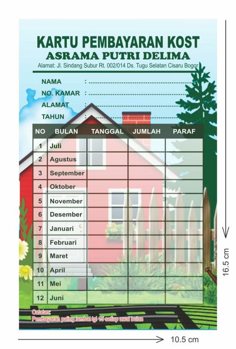 KARTU PEMBAYARAN KOST FULL COLOUR, NAMA DAN ALAMAT BISA DI UBAH SESUAI ...