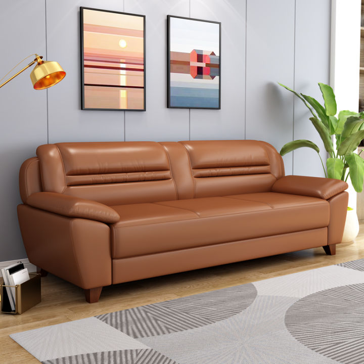 Leather Sofa Small Apartment Internet Celebrity Three-Seat Living Room ...