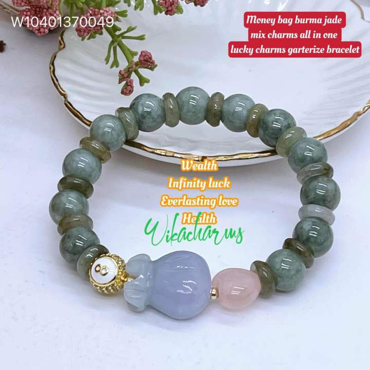(Charmschiu) money bag burma jade with rosequartz mix charms all in one ...