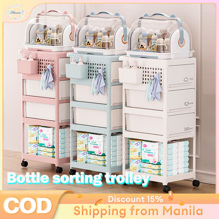 Baby Storage Organizer Cart 4-Layer Drawer with Wheels Steel Frame for ...