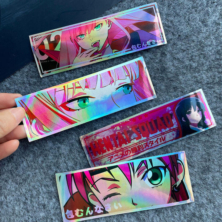 4Pcs JDM Reflective Sticker Girl Anime Heart Eyes Waifu Ecchi Laser ...