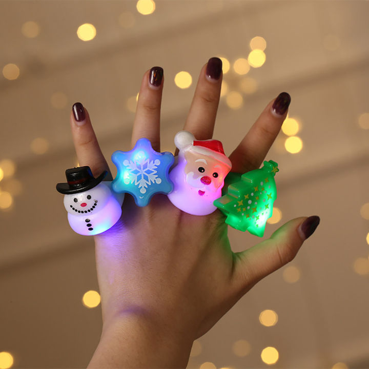 5Pcs Christmas LED Finger Glow Ring Light Santa Claus Snowflake Xmas ...