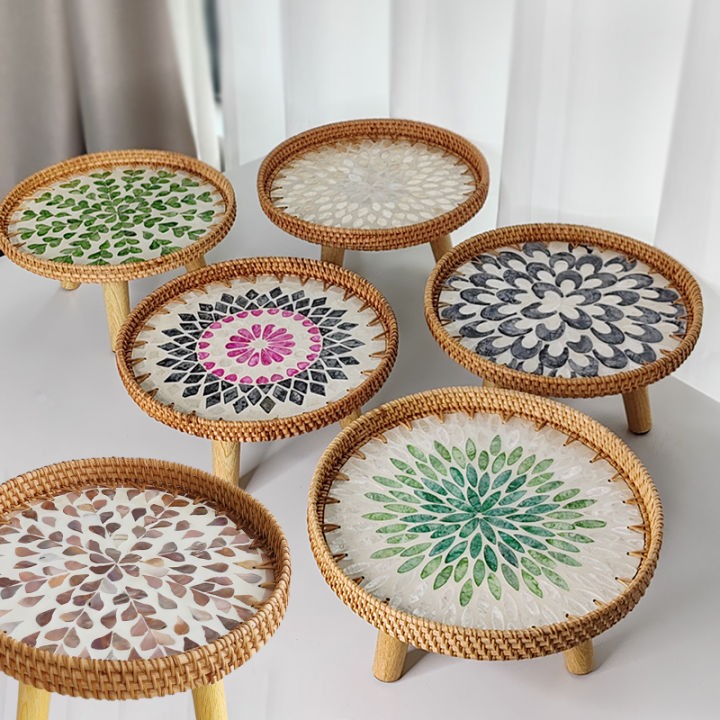 European Style Small round Table North End Vine Shell Tatami Sofa Side ...