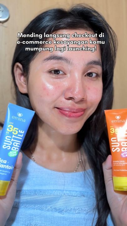 NEW! Emina Sun Battle SPF 35 PA +++ Acne Clear Cica + Allantoin Airy Acne Soothing 50 ml ...