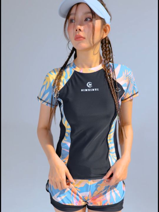 (23108#)ชุดว่ายน้ำผู้หญิงแขนยาว กางเกงสปอร์ต2ชั้น UPF50+UV มีฟองและซับใน | Lazada.co.th