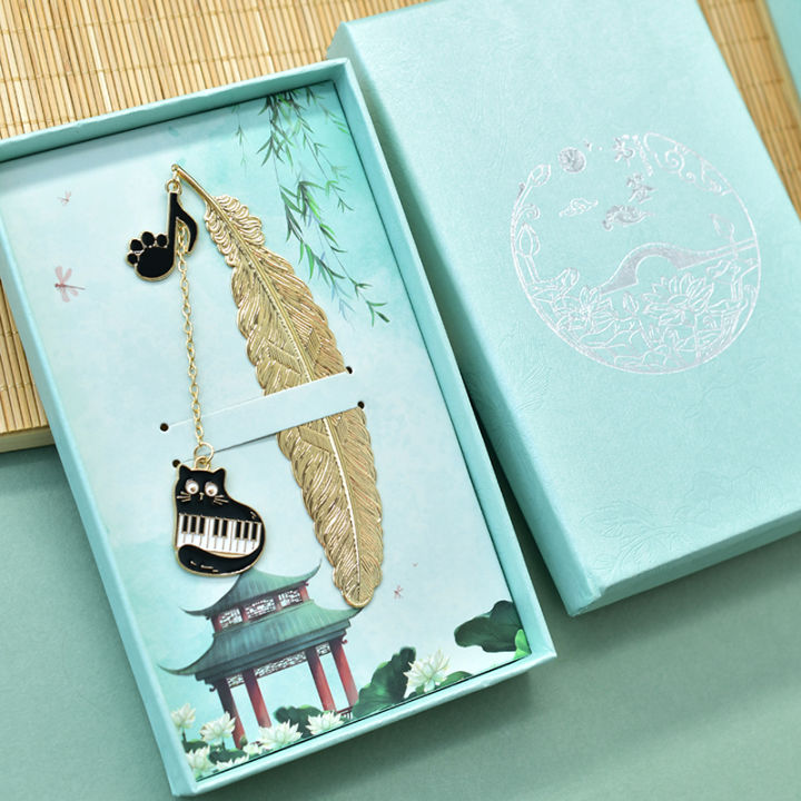 Creative Music Stationery Gift Metal Note Feather Gift Box Bookmark ...