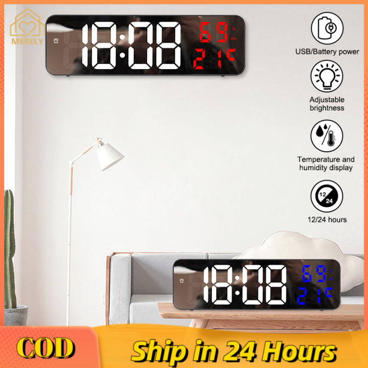 Led Digital Wall Clock Large Screen Wall-mounted Time Temperature ...