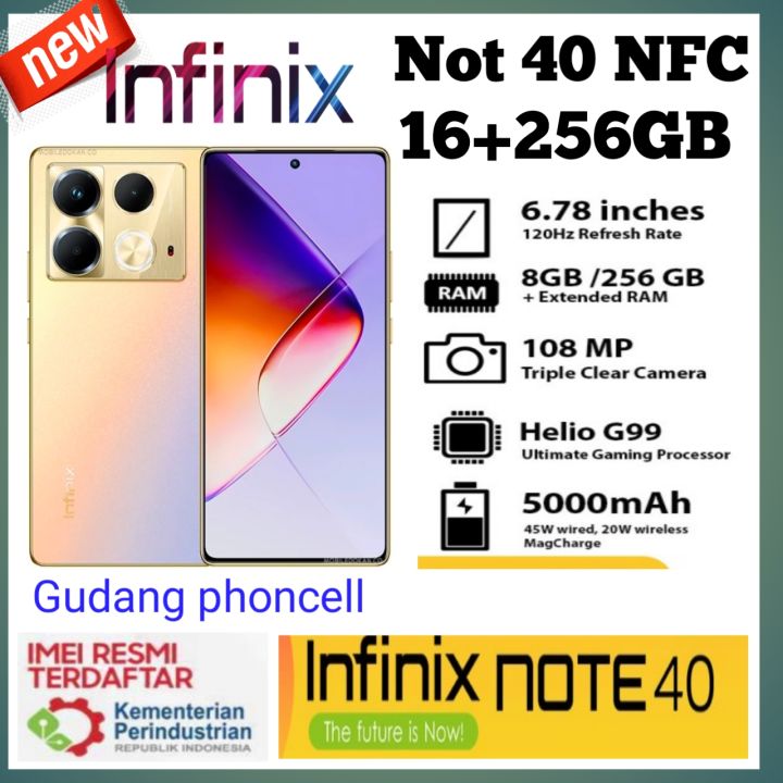 infinix Not 40 NFC 16+256 GB charger tempel (wireless) layar Amoled ...