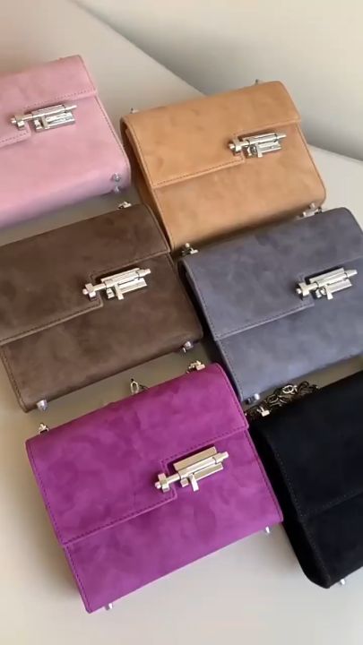 OY64现货 真皮女包 链条插销包 羊京绒锁扣小方包 2024新款包包 时尚复古简约高级感单肩斜挎羊皮小包260JY | Lazada PH