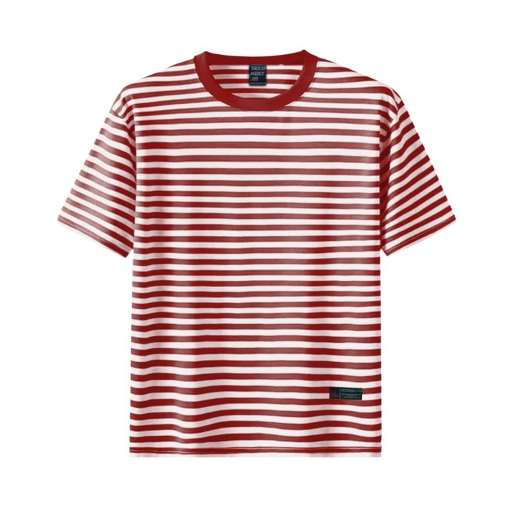 SECONDLY.ID - Kaos Salur Lengan Pendek Jumbo Tshirt Stripe Maroon 24s ...