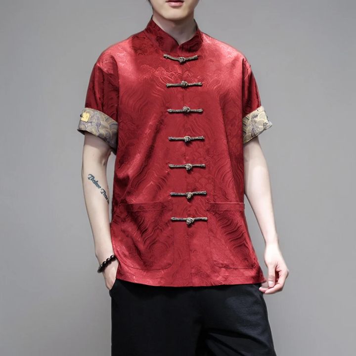 Summer New Chinese Style Short Sleeve Shirt Men's Performance Brother ...