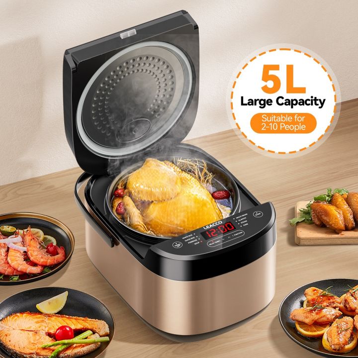 Leacco RC100 Rice Cooker 5L Large Capacity Touch Control 24h Preset Timer Electric Cooker with ...