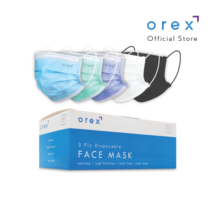OREX 3 Ply Disposable Earloop Face Mask - 1 box (50pcs) | Lazada PH