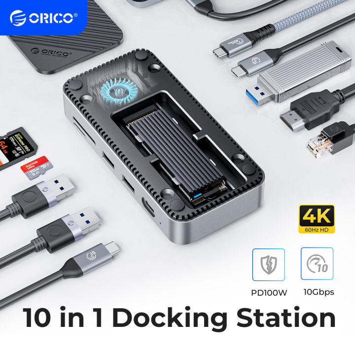 ORICO USB C HUB with Cooling Fan M.2 NVMe SATA SSD Enclosure External ...