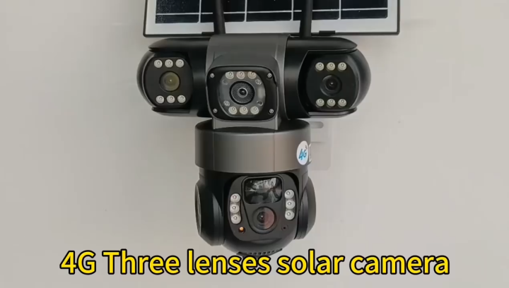 V380 Pro Kamera CCTV Lensa Tiga Tenaga Surya 4G SIM Camera Dua Arah ...