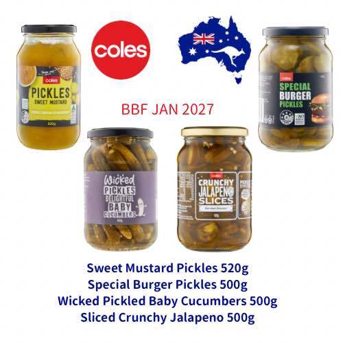 Coles Sweet Mustard/Burger Pickles/Pickled Baby Cucumbers/ Sliced ...