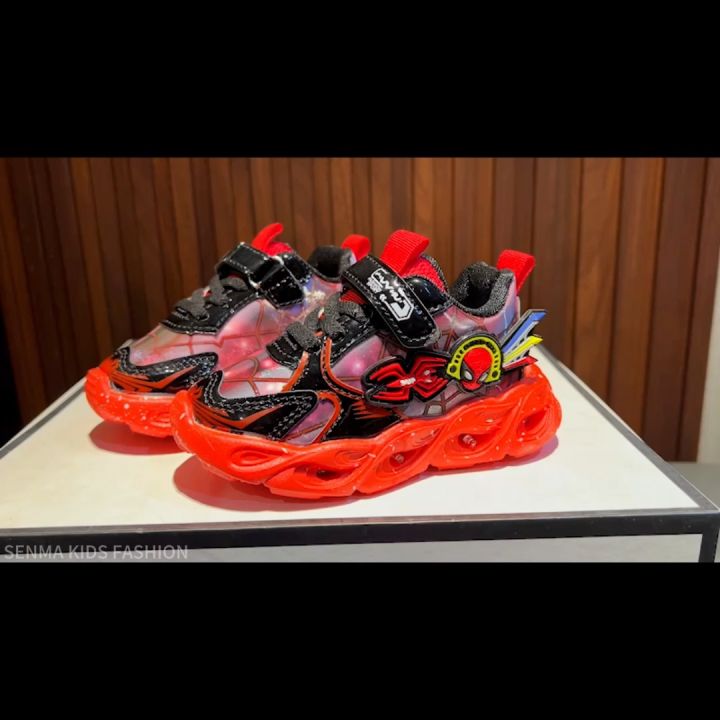 【On Hand】 Spiderman Shoes For Kids Boys LED Shoes With Lights Rubber ...