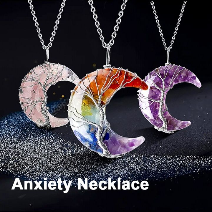 ต้นไม้แห่งชีวิตสร้อยคอลวดห่อพระจันทร์เสี้ยวสร้อยคอ liontin Batu 7จักระ ...