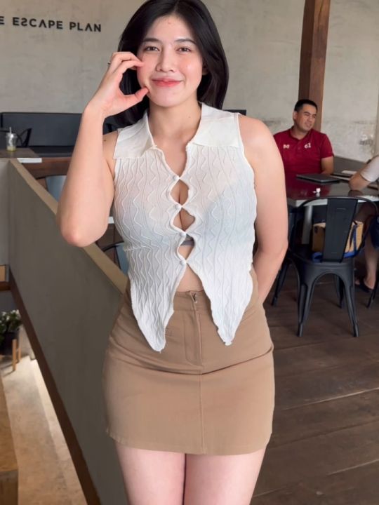 🌈 MesubShop 🌈เสื้อแขนกุด ทรงคอปก ลายผ้าหยัก 🍦 รุ่น แมงกะพรุน B-013-2-A | Lazada.co.th