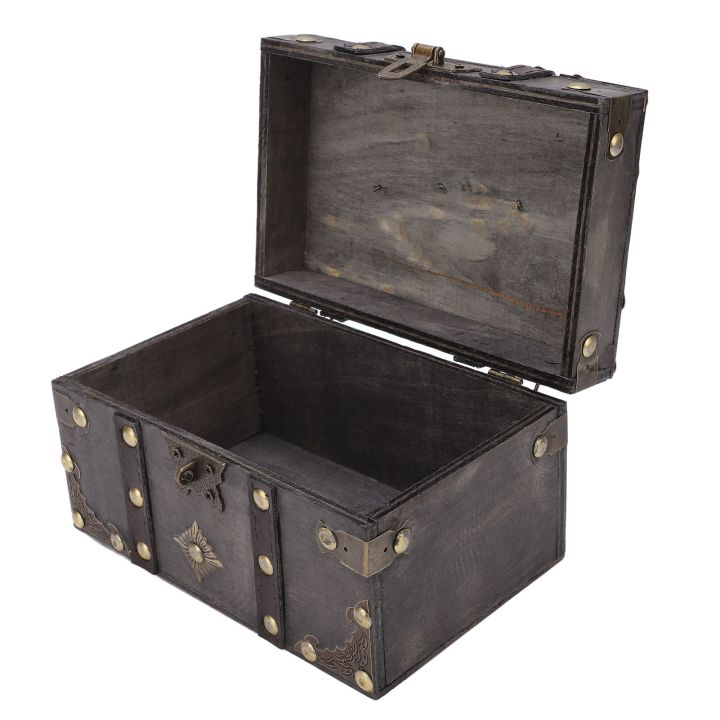 Retro Wooden Treasure Chest Vintage Jewelry Storage Box with Coded Lock ...