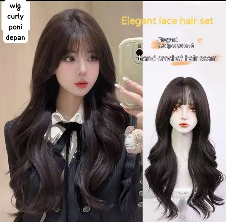 wig curly panjang poni dwan wig keriting panjang poni | Lazada Indonesia