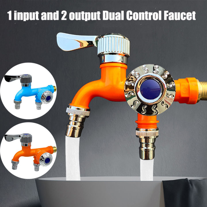 Dual Control Faucet Double Outlet Water Tap 1/2" Universal Interface ...