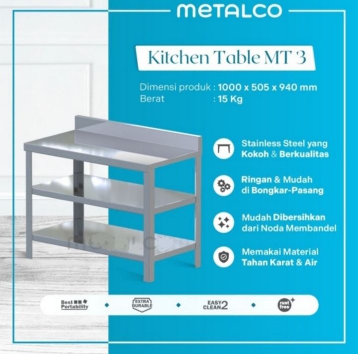 Meja Stainless Steel Metalco MT-3 Dapur MT3 Kitchen table tahan karat ...