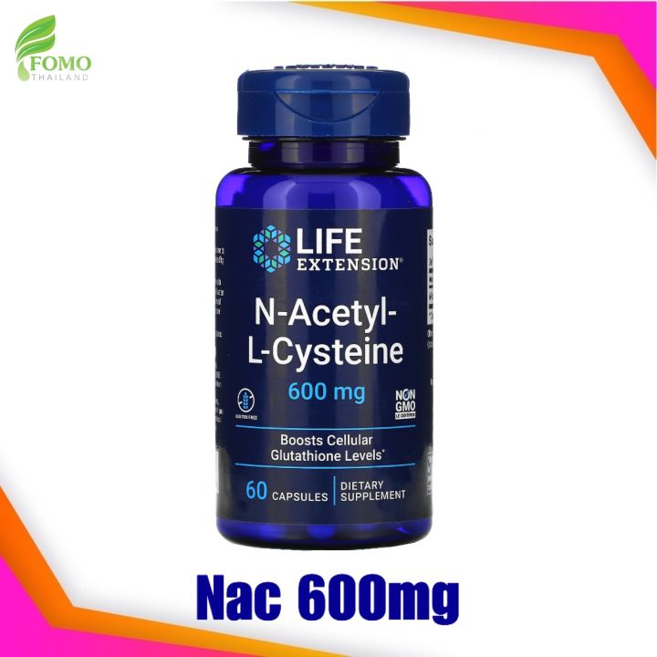 [Exp06/2025] Life Extension NAC 600mg. N-Acetyl-L-Cysteine 600 mg สำหรับผิวและตับ 60 Capsules ...