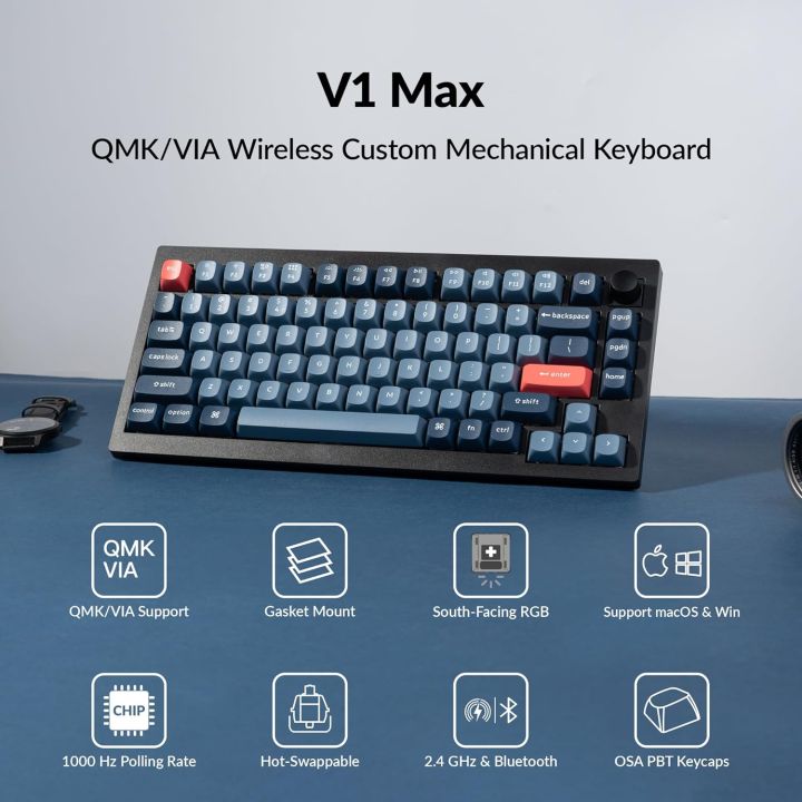 Keychron V1 Max 75% Custom Wireless Mechanical Keyboard, 2.4 GHz ...
