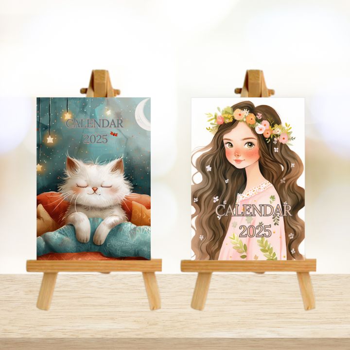[WITH WOODEN EASEL / STAND] Cute Mini Desk Calendar 2025 | 2025 desk ...