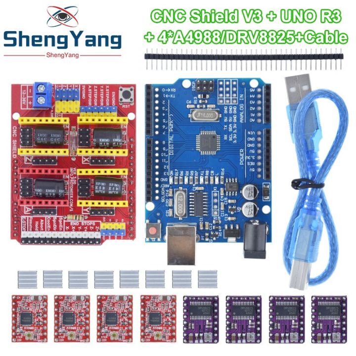 Tzt CNC SHIELD เครื่องแกะสลัก V3 3D printe + 4ชิ้น DRV8825หรือ A4988แผง ... Tzt CNC SHIELD เครื่องแกะสลัก V3 3D printe + 4ชิ้น DRV8825หรือ A4988แผง ...