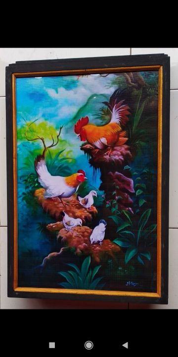 hiasan dinding lukisan cetak ayam Kate hias potrait plus bingkai ukuran ...