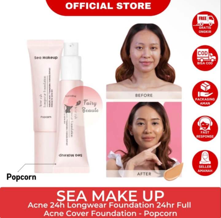 Sea Makeup Make Up Acne 24h Longwear Foundation Full Coverage with Salicylic Acid Tripeptides ...