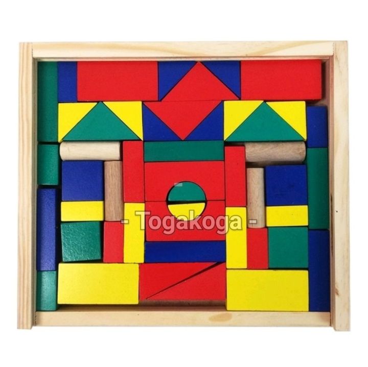 Mainan Edukasi Anak Wooden Block Kayu Susun Balok Warna Bangun Box ...