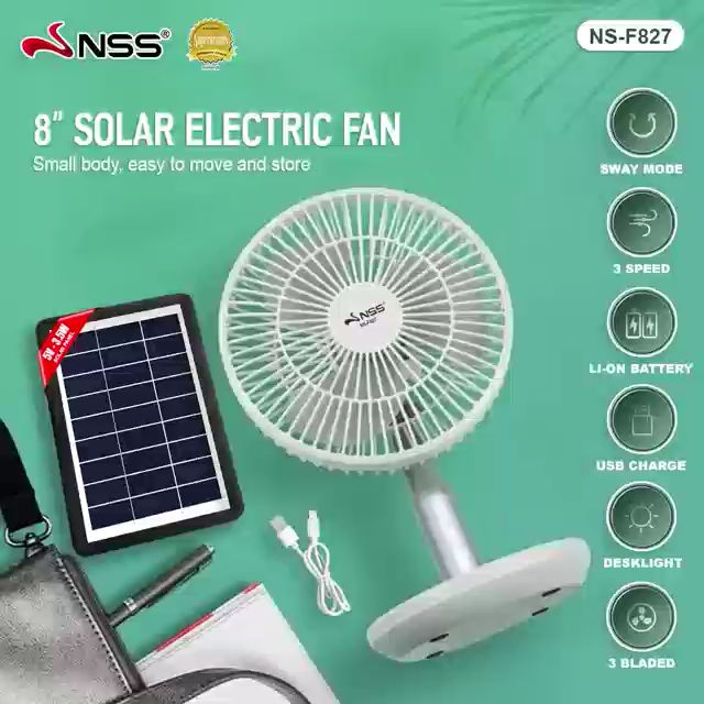 Nss 8inch desk fan with solar panel small folding portable electric fan ...