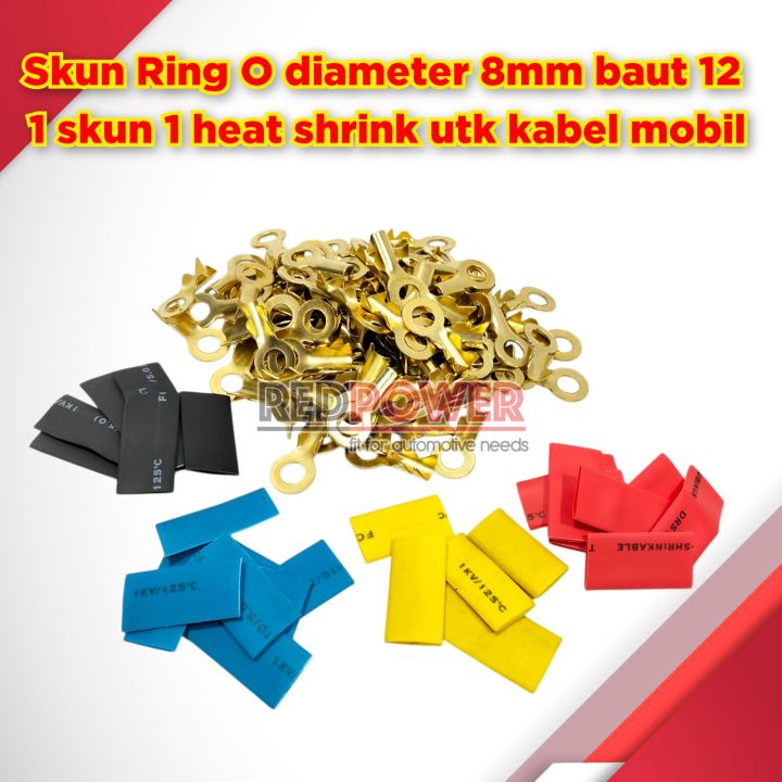 Skun kabel mobil besar ring O diameter 8mm lengkap dengan heat shrink ...