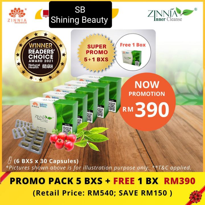 Zinnia Inner Cleanse Capsule 500mg ( 5 Box FREE 1 Box ) ( EXPIRY : 01 / ...