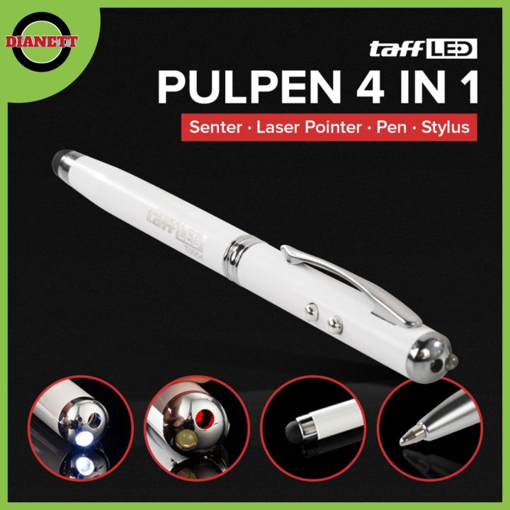Pulpen 4 in 1 Senter Laser Pointer Pen dan Stylus Tinta Hitam / Pulpen ...