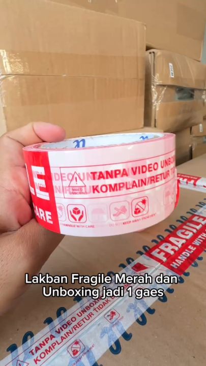 Lakban Fragile Merah Unboxing Jangan Dibanting 50 meter | Lazada Indonesia