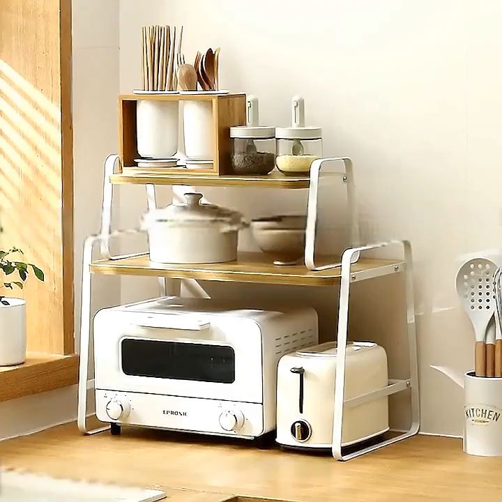 [HomeAmaze] Home Kitchen Storage Rack Microwave Rack Stackable Wood ...